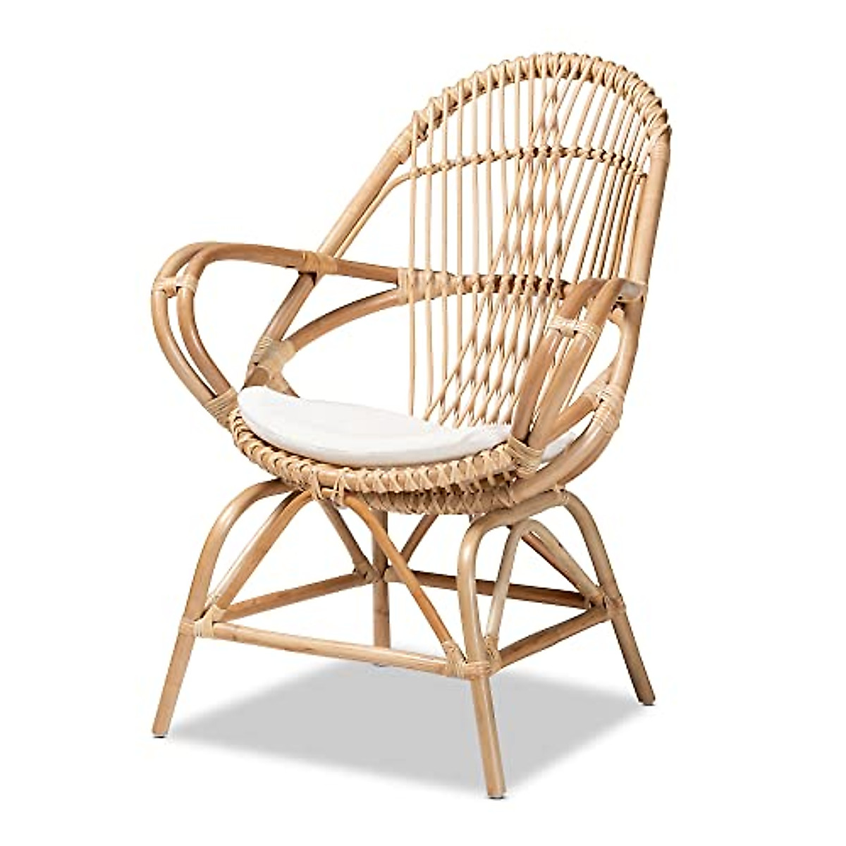 bali & pari Jayden Modern Bohemian White Fabric Upholstered and Natural Rattan Accent Chair