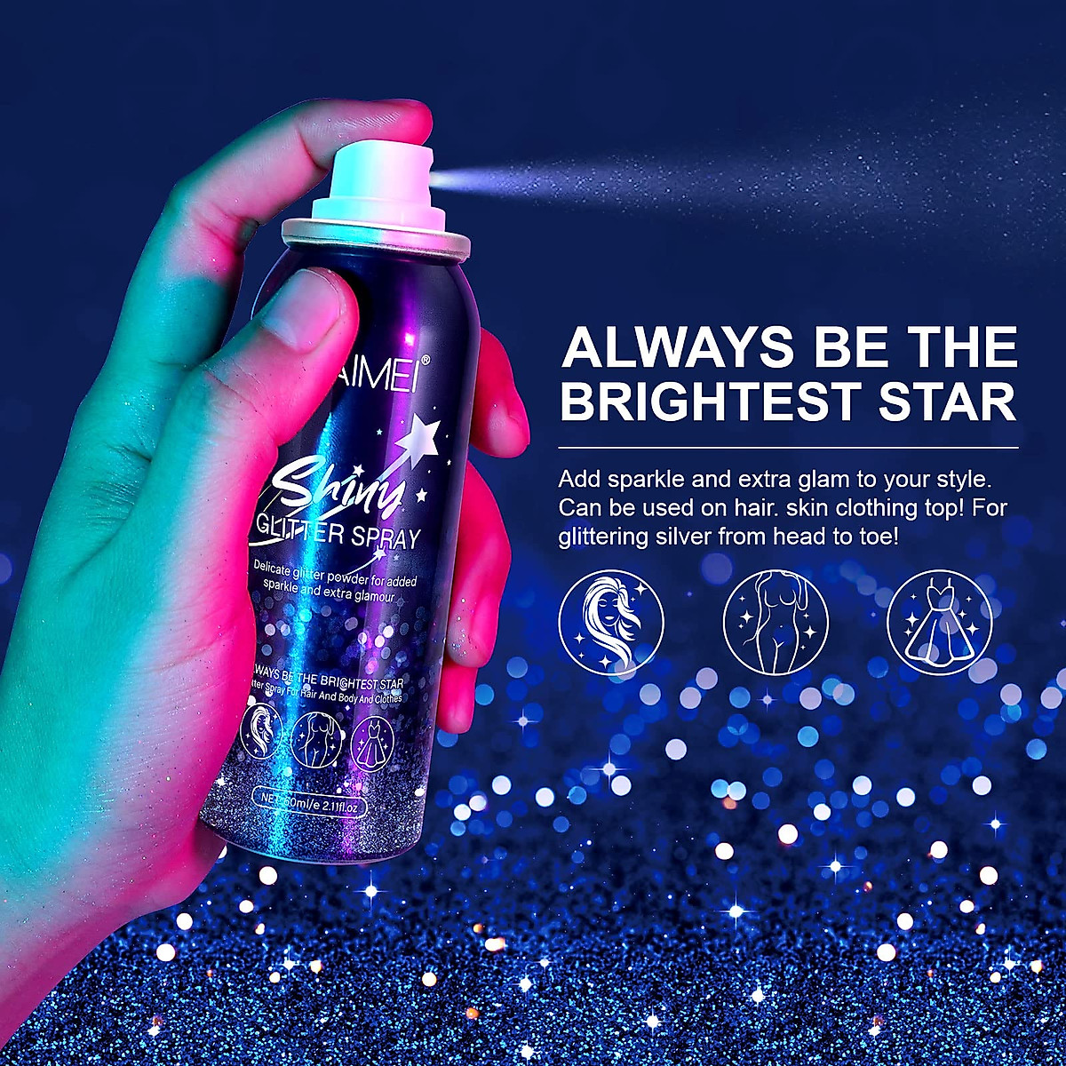 1Pcs Body Glitter Spray, Body Shimmery Spray for Skin, Face, Hair and Clothing, Quick-Drying Waterproof Glitter Hairspray for Festival Rave, Stage Makeup