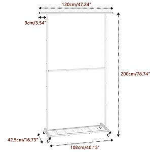 Sywhitta Double Rod Clothing Garment Rack, Rolling Coat Hanger with Bottom Mesh, Clothing Rack for Hanging Clothes, Coats, Skirts, Sweaters, White