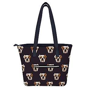Dog Breed Bulldog Women's Tote Bag PU Leather Shoulder Bag Handbags Purse For Work Shopping Travel