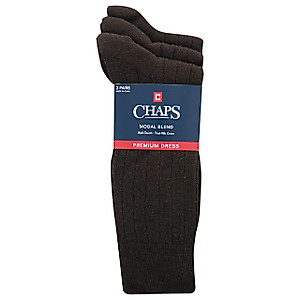 Chaps Men's Solid Rib Casual Crew Socks with Embroidered Logo (Pack of 3), Brown, Shoe Size 6-12/Sock Size 10-13