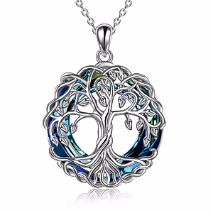 POPLYKE Tree of Life Necklace for Women Sterling Silver Celtic Knot Family Tree With Blue Crystal Irish Gifts for Mom