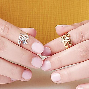 PEIMKO Engagement Ring Promise Ring For Her Sterling Silver/Rose Gold Plated Engraving Customized & Personalized Ring with Double Names/2 Names Size 4-15" (sterling-silver)