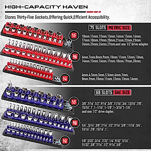Magnetic Socket Holder Organizer Set: 6-Piece Detachable 1/2 3/8 1/4 Drive Sockets Storage Tray Magnetic Socket Organizer Tool Box Drawer Tool Box Organizers Storage Metric SAE (Sockets Not Included)