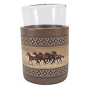 Ebros Rustic Western Wild And Free 5 Running Horses With Southwest Vector Symbols Tan Bathroom Accent Accessories Horse Country Cabin Lodge Farmhouse Decorative (Drinking Mouth Rinse Cup)