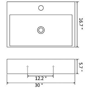 Basin with Faucet Hole Ceramic White 30"x16.7"x5.7",Modern Ceramic Basin: Artistic and Elegant for Bathroom and Powder Room Bath Fixtures，Bathroom Sinks