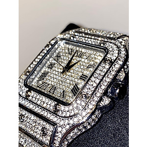 Luxury CZ Diamond Iced Bracelet Watch - Roman Numeric Square Dial - Custom Fit, Bust Down Watch For Men, Women & Hip Hop/Rapper Choice - Mens Jewelry