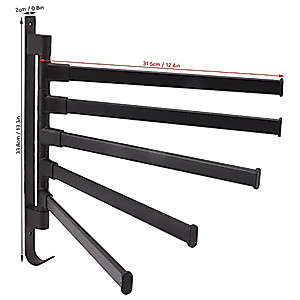 Matte Black Swivel Towel Bar, Wall Mounted Bathroom Towel Rack Well Structured Rustproof with Auxiliary Sticker for Corridor for Lobby (5 Arms)