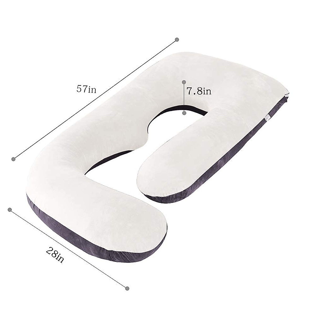 yoyomax J-Shaped Pregnancy Pillows, Full Body Maternity Pillow Memory Foam Pregnancy Pillow with Removable Velvet Cover, 57 Inch Pregnancy Pillows for Sleeping-GREYWHITE