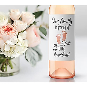 ● SET of 6 ● GENDER NEUTRAL Pregnancy Announcement Wine Labels - 2 Feet & 1 Little Heartbeat! Alternative to Pregnancy Announcement Cards, Pregnancy Reveal Wine Labels, Baby Feet, WATERPROOF, P100-6BF