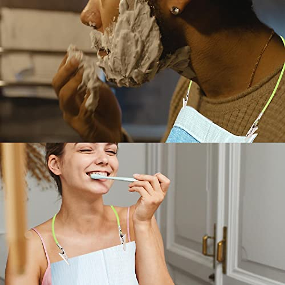 COTISEN Dental Bib Clips Metal Holder Autoclavable Silicone Chain Multiple Color Napkin Lanyard Mask Face Cover for Adults Elderly 5 PCS Set Durability Comfort Stretch Valuable Blue Purple Green