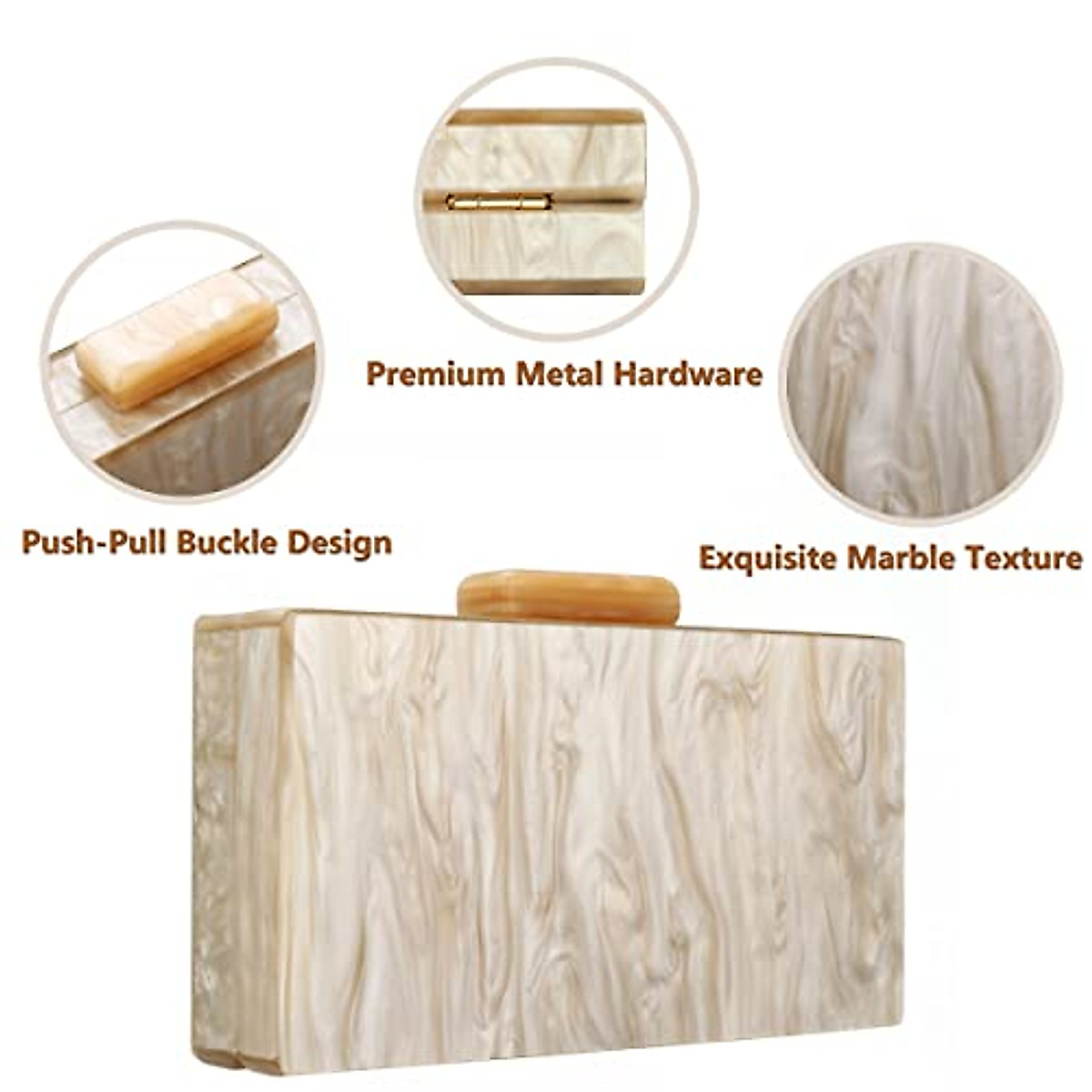 Women Acrylic Evening Clutch Bag Marble Purse Handbag for Wedding Party Cocktail Box Clutch Crossbody (Apricot)