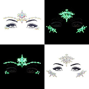 Noctilucent Face Gems Luminous makeup Temporary Tattoo Stickers Acrylic Crystal Glitter Stickers Face Jewels Rainbow Tears Rhinestone for Party, Rave Festival, Dress-up of ZLXIN(8 Pcs A Set)