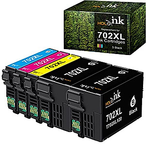 HOINKLO Remanufactured 702XL Ink Cartridge Replacement for Epson 702 T702XL T702 to use with Workforce Pro WF-3720 WF-3730 WF-3733 Printer (2 Black, 1 Cyan, 1 Magenta, 1 Yellow, 5 Pack)