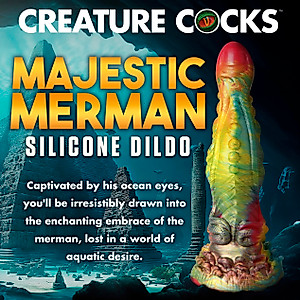 CREATURE COCKS Majestic Merman Silicone Dildo for Men, Women & Couples. Firm and Flexible, Strong Suction Base, Fantasy Dildo, Unique Texture. Premium Phthalate-free & Body-safe Silicone 1 Piece, Rain