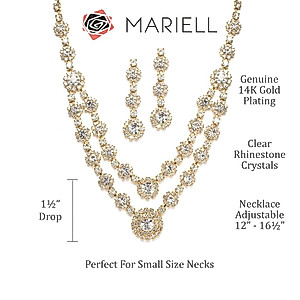 Mariell Petite Length Gold Rhinestone Crystal Necklace and Earrings Set For Brides, Choker Wedding Necklace Jewelry Set for Brides, Bridesmaids, Homecoming, Prom