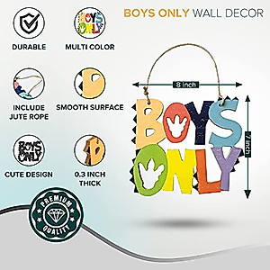 HnJOY Boys Only Wood Wall Decor Dino Paw - Dinosaur Theme Wooden Letters Plague - Children Room Decoration Animal Themed Sign - Nursery Playroom Decor for Kids Bed Room Door Hanging