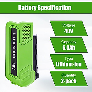 OHYES BAT 2Packs 40V 6000mAh Lithium-ion Replacement Battery Compatible with Greenworks 40V Battery G-MAX Power Tools 29252 20202 22262 25312 25322 20642 22272 27062 29462 29472 Tools(NOT for Gen 1)