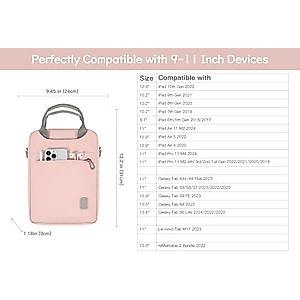Dadanism 9-11" Tablet Sleeve Carrying Bag with Shoulder Strap for iPad 10th Gen 10.9, iPad 9/8/7th Gen 10.2, iPad Air 11", iPad Pro 11 M4 M2 2024, iPad Air5/4 10.9, Galaxy Tab A9+ Plus 11"/S9 FE, Pink