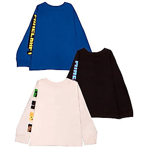 Minecraft Characters Boys Long Sleeve T-Shirt, 3-Pack Bundle Set for Kids and Toddlers (Size 7, Black/White/Royal)