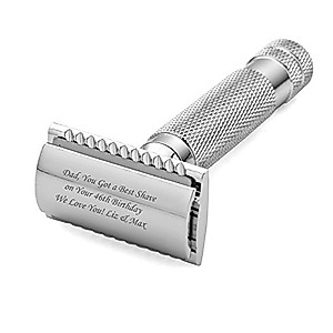 OnePlace Gifts Engraved Twin Edged Safety Razor Personalized Heavy Duty Shaving Razor For Men - 5 Blades Included