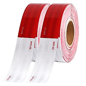 WAENLIR 2 inch x 200Feet Reflective Safety Tape DOT-C2 Waterproof Red and White Adhesive Conspicuity Tape for Trailer, Outdoor, Cars, Trucks