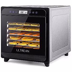 Ultrean Food Dehydrator, 8 Stainless Steel Trays Dehydrator for Jerky, Fruit, Veggies, Meat, Yogurt, Food Dryer Machine with Adjustable Digital Timer and Temperature Control (Rscipe Book Included)
