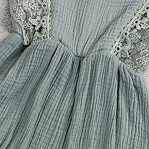 KCSLLCA Baby Girls Lace Romper Set Ruffle Sleeve Solid Color Onesie with Headband (Pea Green, 6-9 Months)