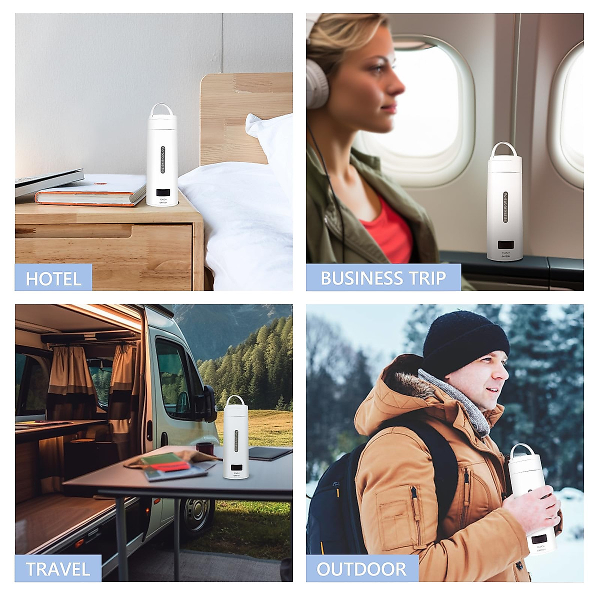 GRACEALL Portable Electric Kettle 400ML - Compact Travel Water Boiler Small Electric Thermos for Boiling Water, Camping Water Heater Personal Tea Maker with Temperature Display