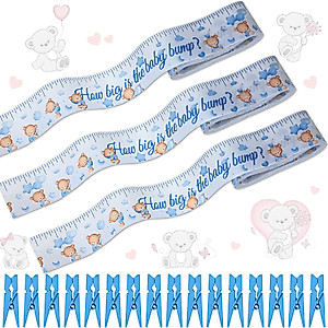 3 Rolls Baby Shower Measure Belly Game Baby Shower Games How Big Is Baby Bump Belly Measuring Tape for Gender Reveal Games Party Supplies, 2 Inch x 115 Ft (Blue Bear Style)