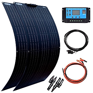XINPUGUANG Flexible Solar Panel 12V 200W Solar Kit,2pcs 100W Flexible Solar Panel,20A Charge Controller Extension Cable for RV Boat Trailer(200W Solar Panel Kit)