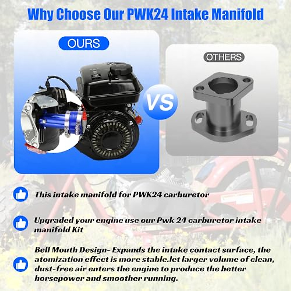 YOXUFA Intake Pipe Inlet Manifold for pwk 24 Carburetor Coleman CT200U BT200X KT196 Baja Warrior Mb200 Predator 212cc 224 196cc 200cc 6.5hp Engine Gx160 Hammhead 80T Mini Bike Go Kart Performance Part