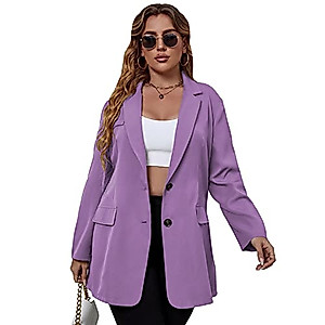 WDIRARA Women's Plus Size Button Front Long Sleeve Blazer Work Office Jacket Purple 4XL