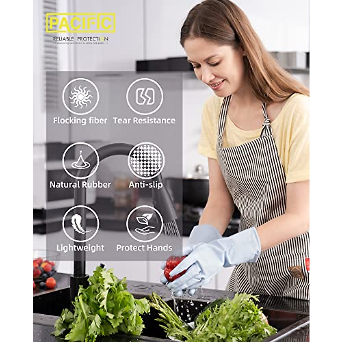 PACIFIC PPE 12 Pairs Dishwahsing Gloves, 12 Inches Rubber Gloves, Blue Kitchen Gloves, Long Dish Gloves for Household Cleaning, Gardening, Small