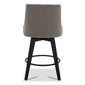 Watson & Whitely Modern Swivel Bar Stools, Performance Fabric Upholstered Counter Height Bar Stool with Back, Solid Wood Legs, 26" H Seat, Set of 2, Flint Grey