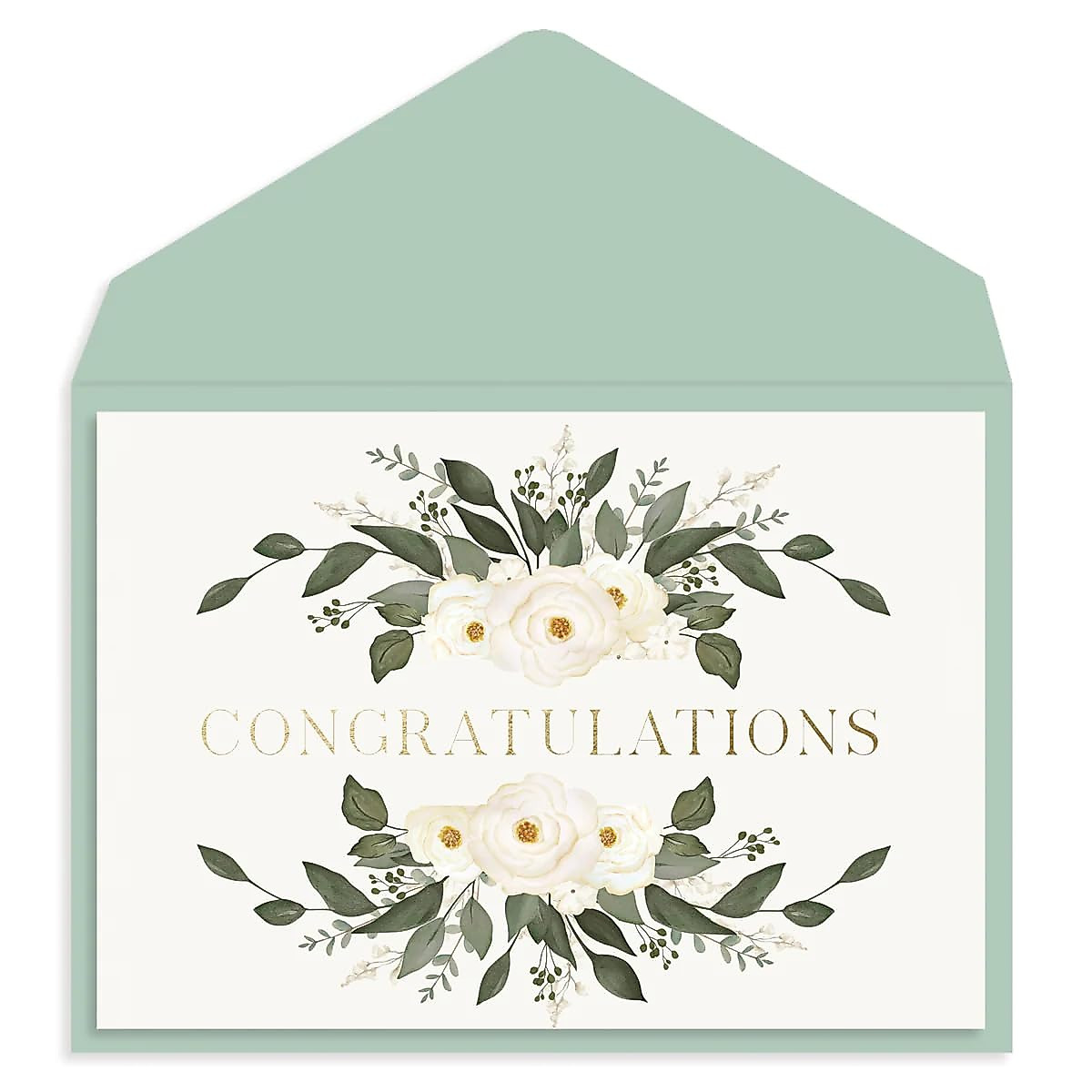 Graphique Congrats Laurels Wedding Card | Congratulations Greeting Card for Newlyweds | Couple, Bride, Groom | Glitter and Gold Foil Accents | Color-Coordinated Envelope | 5" x 7"