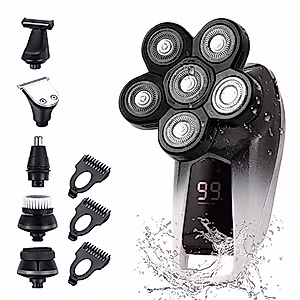 Head Shaver for Bald Men - 6 in 1 Mens Electric Shaver Wet/Dry LED Display, Faster-Charging Cordless Mens Grooming Kit with Nose Hair Trimmer Type-C Charge