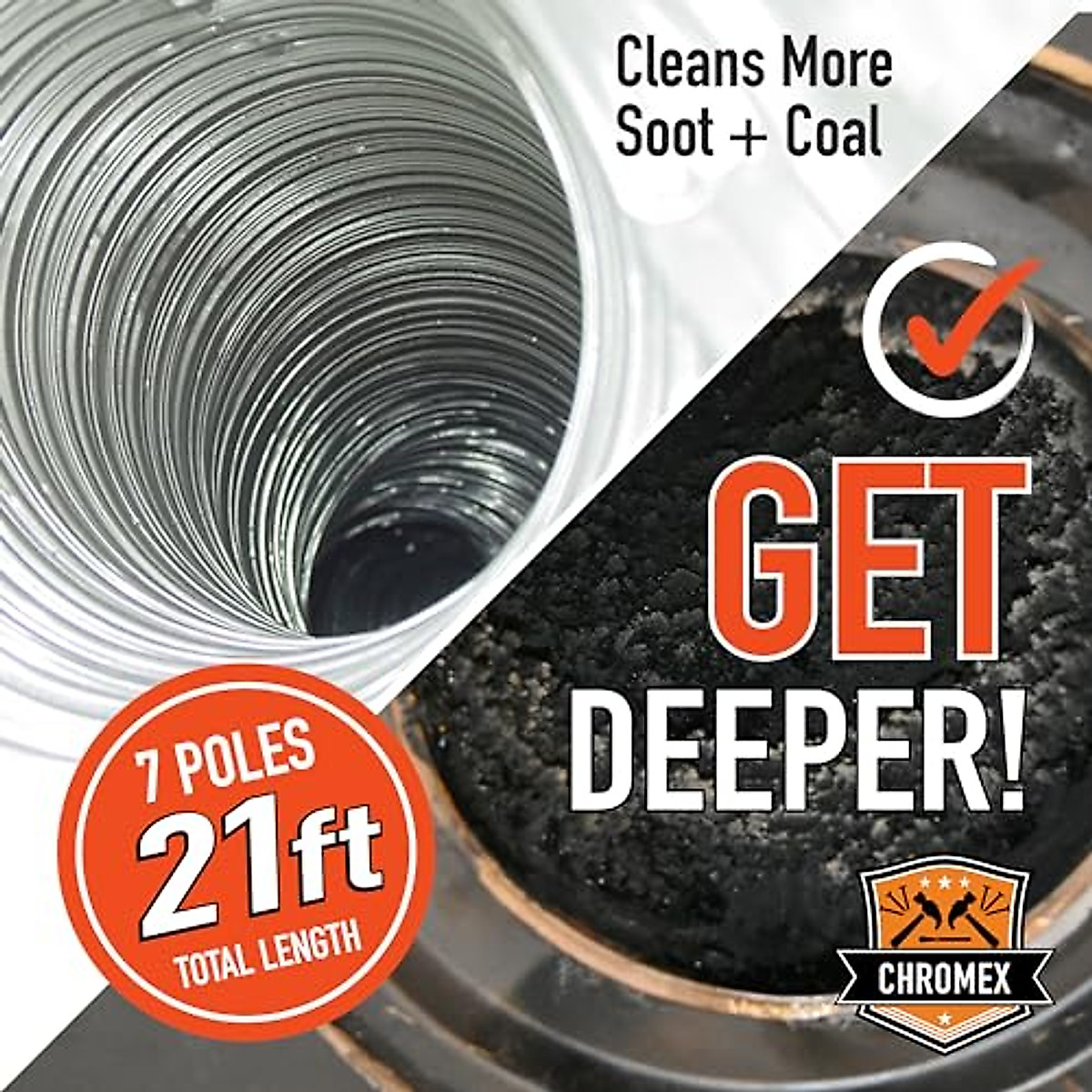 Chromex 7 Piece 3 Foot Chimney Rod Kit | 21 Foot Strong Fiberglass Rod Kit - Standard 1/4" NPT Fittings