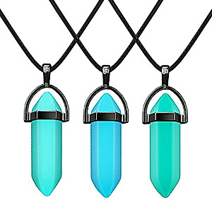 3 Pieces Halloween Luminous Fluorescent Crystal Necklaces Glow in the Dark Crystal Pendant Necklaces Hexagonal Gemstone Chain Necklaces