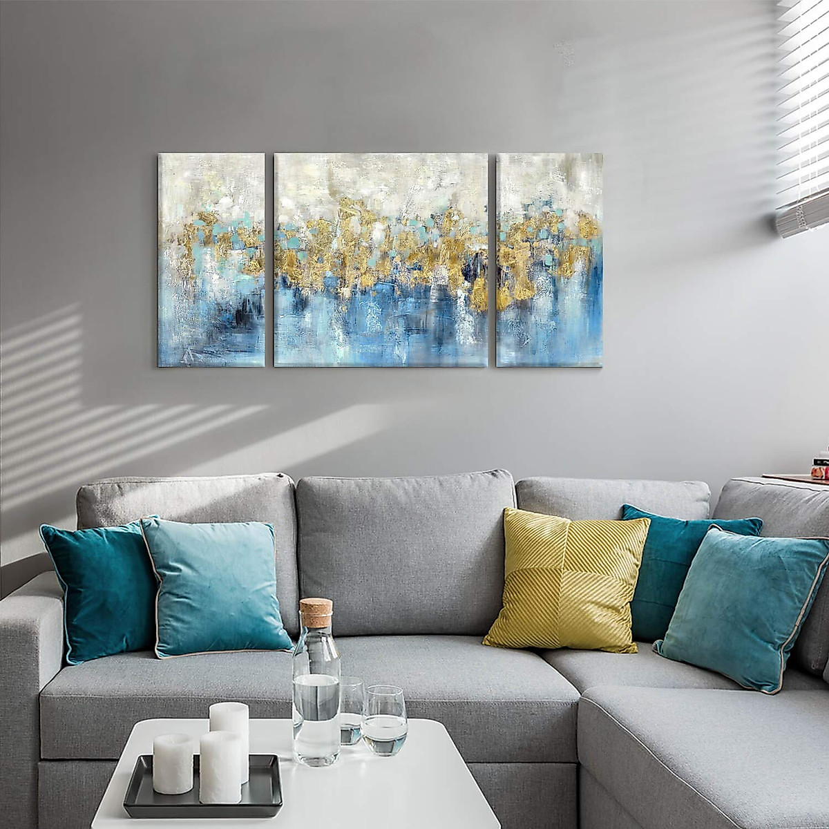 Abstract Canvas Artwork Modern Painting: Gleaming Gold Picture on Canvas for Home Wall Art Decor