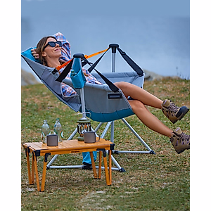KingCamp 2 Pack Hammock Camp Chair, Oversized Aluminum Alloy Swing Camp Chair, Rocking Camp Chairs with Pillow Cup Holder for Adults Outdoor Travel Sports Game Lawn Concerts Garden (Cyan/Grey)