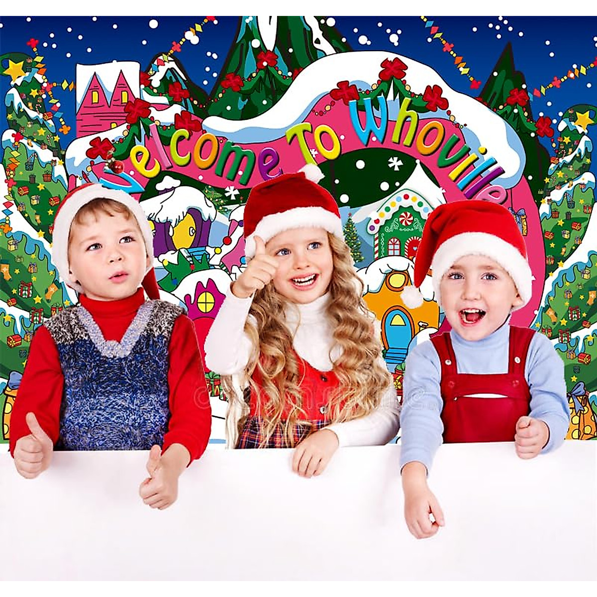 Welcome to Whoville Backdrop 8x6FT Winter Christmas Village Photography Background for Kids First Birthday Baby Shower Happy New Year Xmas Holiday Party Decoration Supplies Photo Props