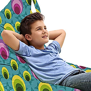 Ambesonne Colorful Lounger Chair Bag, Abstract Illustration Along Concentric Oval Shapes on Geometric Blue Background, High Capacity Storage with Handle Container, Lounger Size, Multicolor