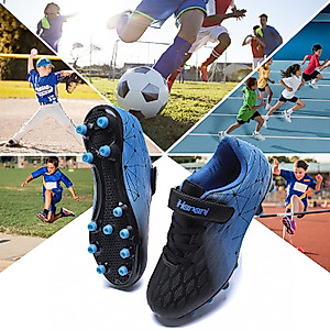Hanani Boys Girls Soccer Shoes Kids Baseball Cleats Athletic Outdoor Indoor Sports Shoe Youth School Performance Futsal Sneaker Black Blue