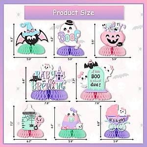 A Baby is Brewing Halloween Baby Shower Decorations - 8 pack Halloween Honeycomb Centerpiece, Pink and Purple Pastel Halloween A Little Boo is Almost Due Baby Shower Decorations for Girl