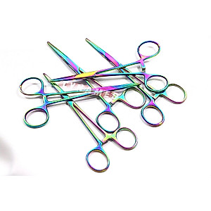 New 5 EA Premium AUTOCLAVABLE Kelly HEMOSTAT Forceps 5.5" Straight Multi Rainbow Color