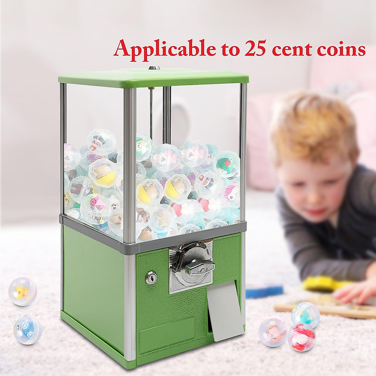 CNCEST Vending Machine, 20.87" Height Candy Gumball Machine, Huge Load Capacity Gumball Bank, Candy Vending Machine for 1.77-1.97in Gadgets, for Game Stores and Retail Stores (Green)