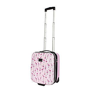 Betsey Johnson Designer Underseat Luggage Collection - 15 Inch Hardside Carry On Suitcase for Women- Lightweight Under Seat Bag with 2-Rolling Spinner Wheels (Flamingo Strut)