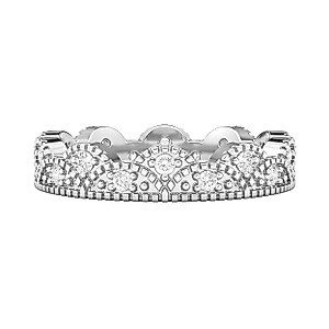 Sterling Silver Vintage Milgrain Eternity Band Simulated Diamond Ring Crown Wedding Band For Women (6)