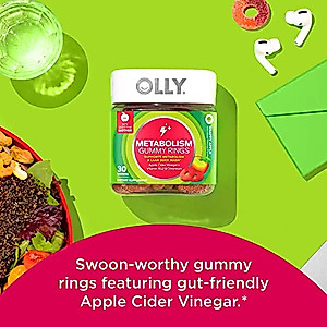 OLLY Metabolism Gummy Rings, Apple Cider Vinegar, Vitamin B12, Chromium, Energy and Digestive Health, Chewable Supplement, Apple Flavor - 30 Count